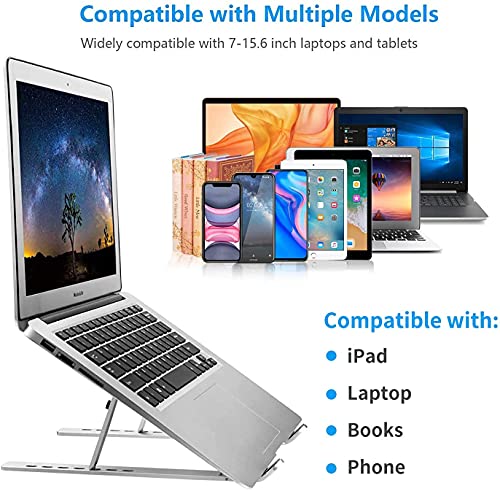 Laptop Stand, Laptop Holder Riser Computer Stand, Adjustable Aluminum Foldable Portable Notebook Stand, Compatible with MacBook Air Pro, HP, Lenovo, Dell, More 10-15.6β Laptops and Tablets (Silver)