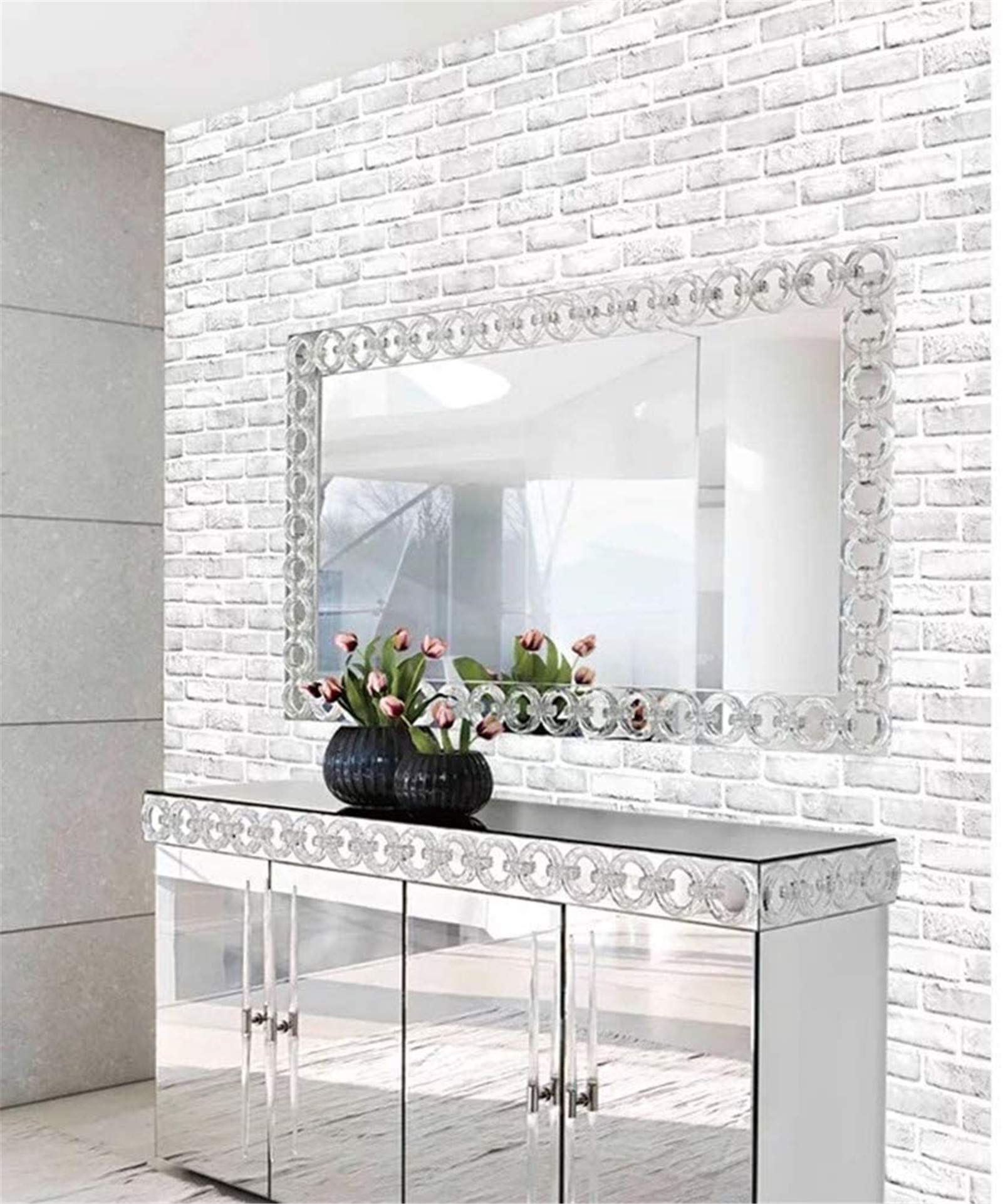 Yancorp 32.8ft White Gray Brick Contact Paper Peel and Stick Wallpaper Removable Wallapaper Grey Vinyl Wrap Self-Adhesive Wallpaper Backsplash Kitchen