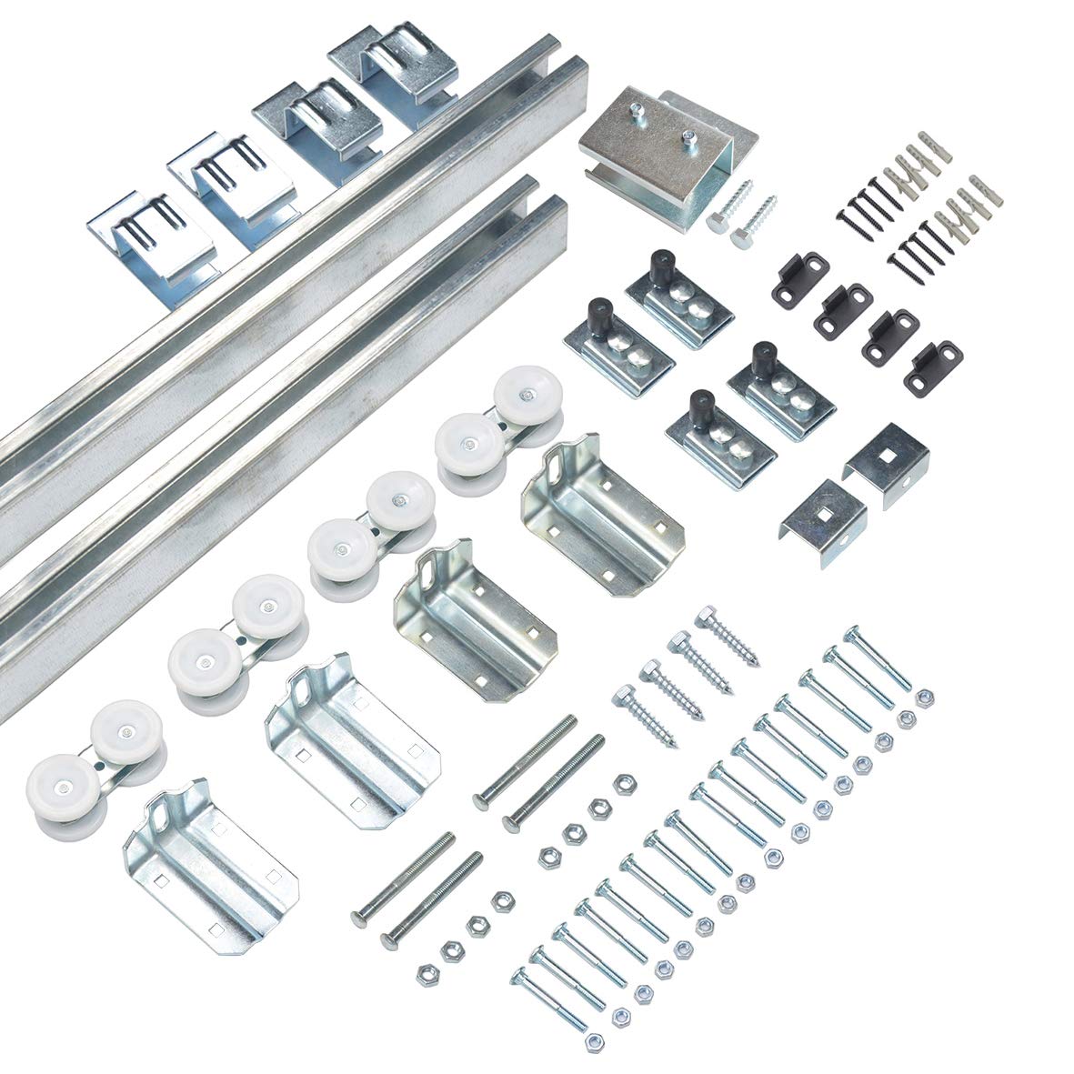 DIYHD 12FT Galvanized Steel Exterior Double Sliding Barn Door Hardware,Heavy Duty Wall Mount Box Track Kit for Outdoor Use,MAX Load 300lbs,Kit to Hang 2 Doors(Fit 36" X 2 Door)