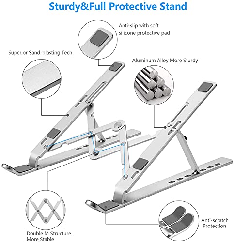 Laptop Stand, Laptop Holder Riser Computer Stand, Adjustable Aluminum Foldable Portable Notebook Stand, Compatible with MacBook Air Pro, HP, Lenovo, Dell, More 10-15.6β Laptops and Tablets (Silver)