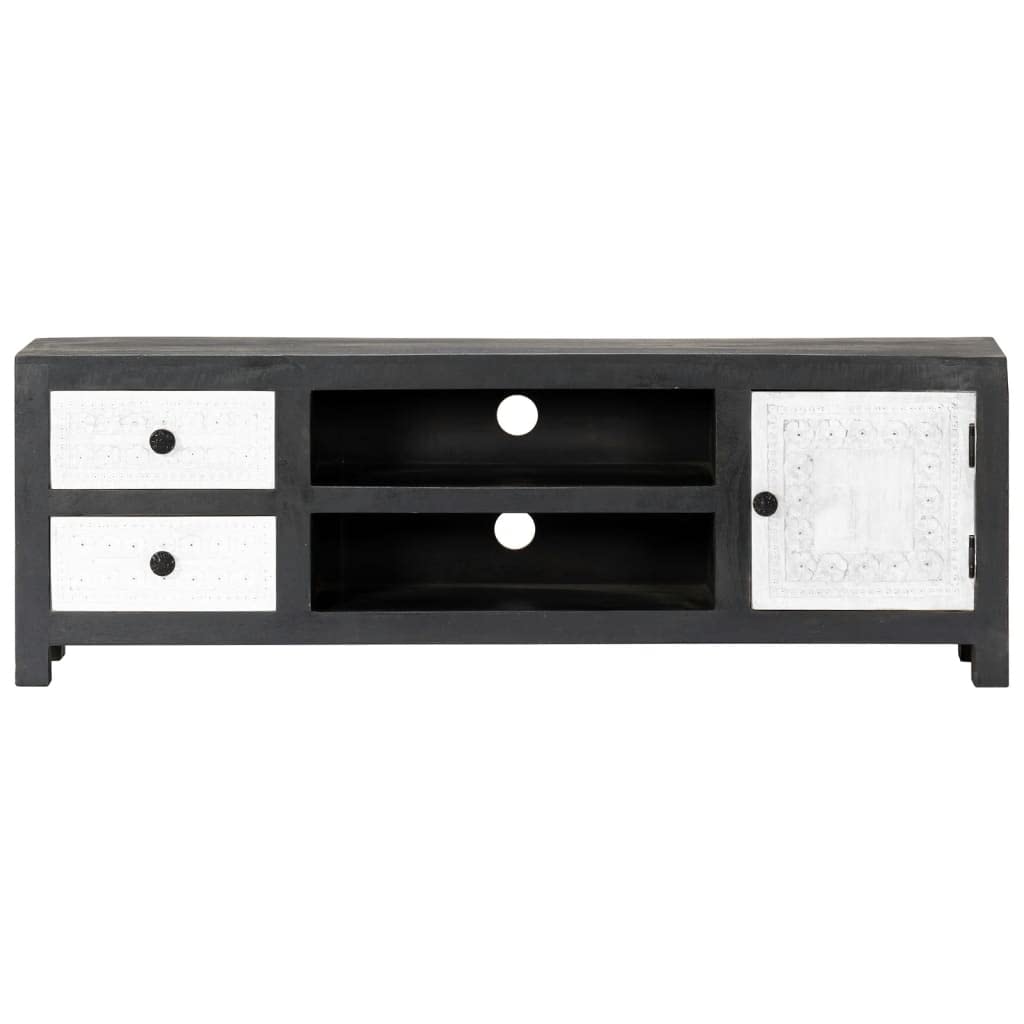 vidaXL TV Stand, TV Unit for Living Room Bedroom, Sideboard with Drawer, TV Console Media Cabinet Entertainment Center, Gray& White Solid Wood Mango