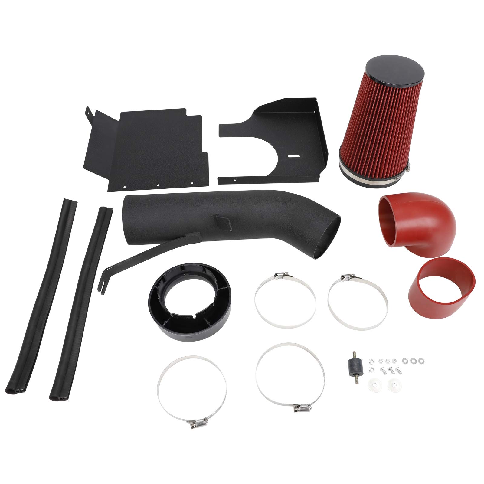 SUPERFASTRACING 4" Cold Air Intake System + Heat Shield Replacement for 1999-2006 GMC/Chevy V8 4.8L/5.3L/6.0L Silverado 1500/2500/3500 (Black&Red)