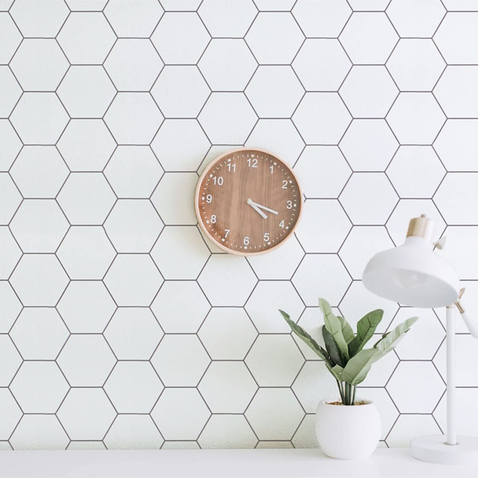 Fiula Hexagon White Wallpaper Peel and Stick Wallpaper 197” ×17.3” Removable Wallpaper Self Adhesive Wallpaper White and Grey Wallpaper Modern Wall Paper Decor Shelf Liner Vinyl Wallpaper