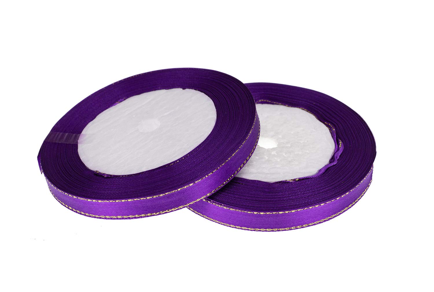 ATRBB 50 Yards 3/8 Inch Wide Single-face Satin Ribbon with Gold Edges for Gift Wrapping, Floral Design and Craft,25 Yards/roll x 2 Rolls (Purple)
