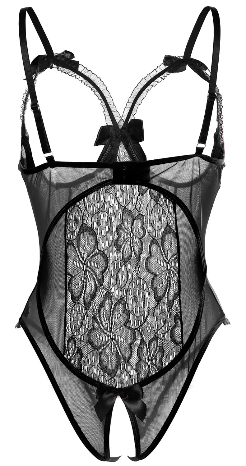 AIBINGGE Lingerie for Women One-Piece Teddy Lingerie Sexy Bodysuit Lace Nightie S-3XL(Black,S)