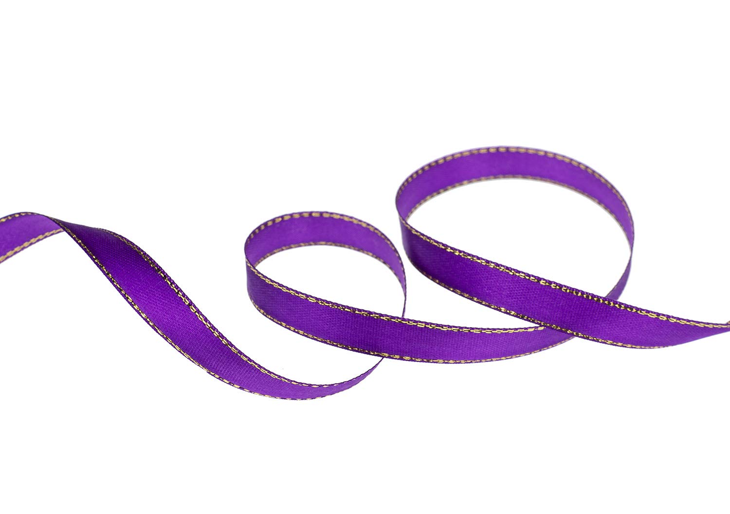 ATRBB 50 Yards 3/8 Inch Wide Single-face Satin Ribbon with Gold Edges for Gift Wrapping, Floral Design and Craft,25 Yards/roll x 2 Rolls (Purple)