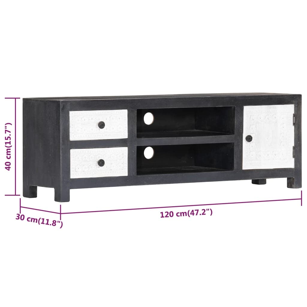 vidaXL TV Stand, TV Unit for Living Room Bedroom, Sideboard with Drawer, TV Console Media Cabinet Entertainment Center, Gray& White Solid Wood Mango