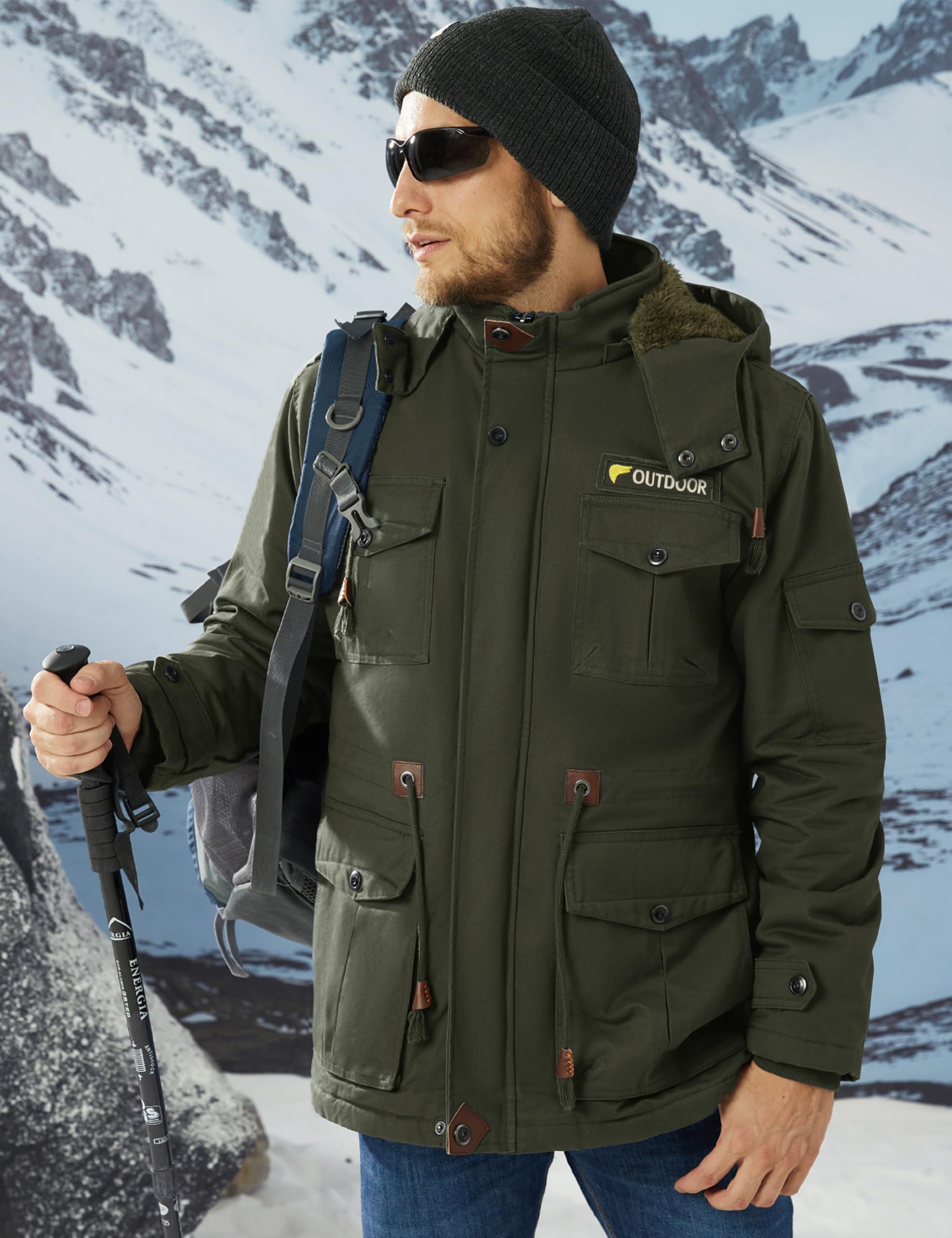 MAGCOMSEN Winter Coats for Mens Military Parka Jacket Fleece Lined Winter Cargo Jackets Army Green L