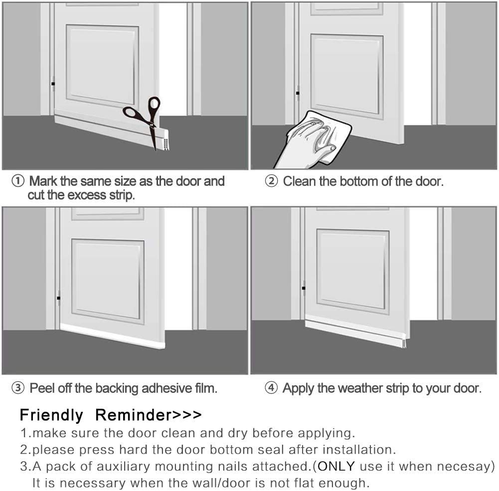 [New Upgrade] Door Draft Stopper Door Sweep, 3-2/5"W Widened Door Sweep Seal Gap Up to 1-4/5" for Interior & Exterior Doors - Keeping Draft, Noise, Dust and Unwanted Animals Out,3-2/5"W x 39" L,White…