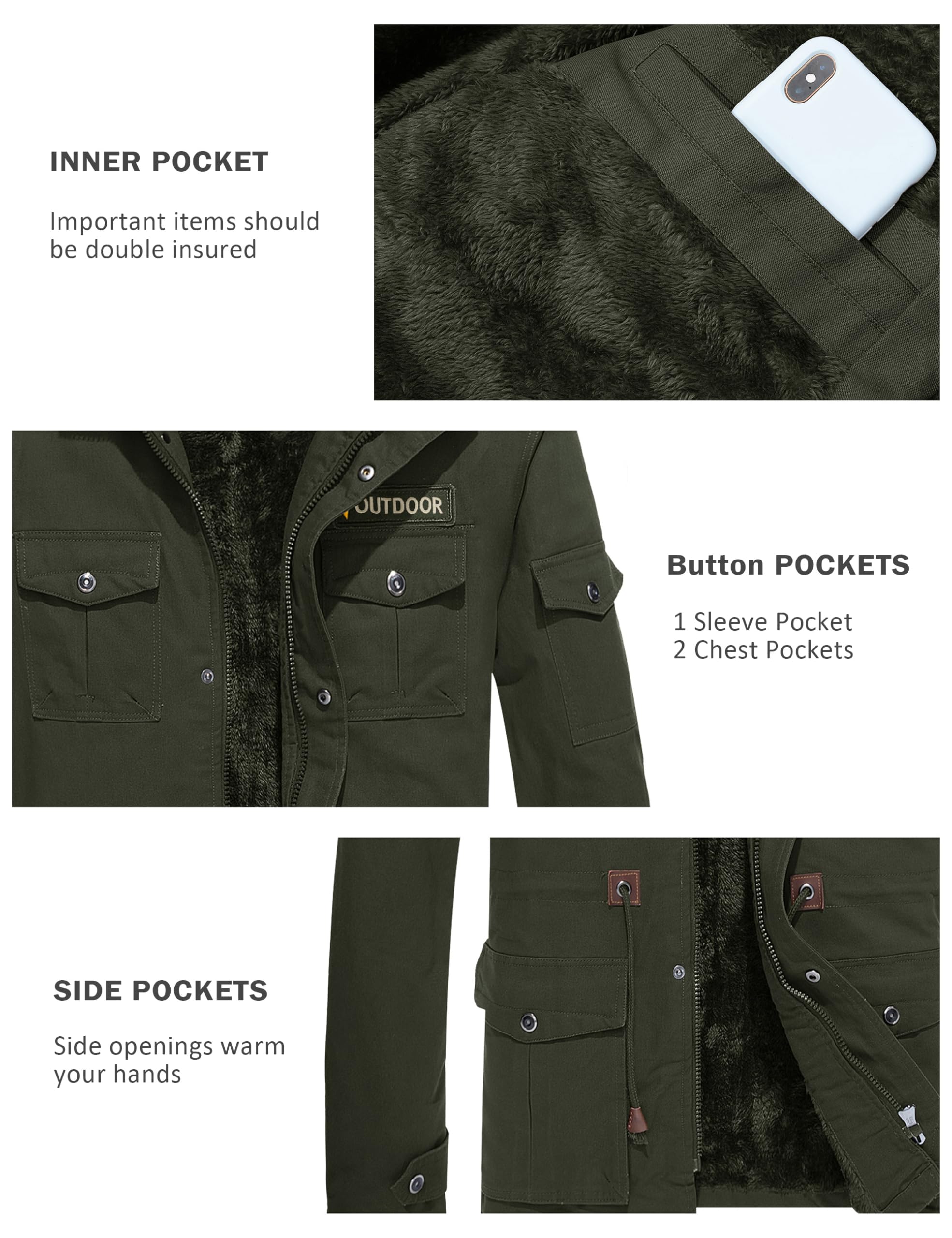 MAGCOMSEN Winter Coats for Mens Military Parka Jacket Fleece Lined Winter Cargo Jackets Army Green L