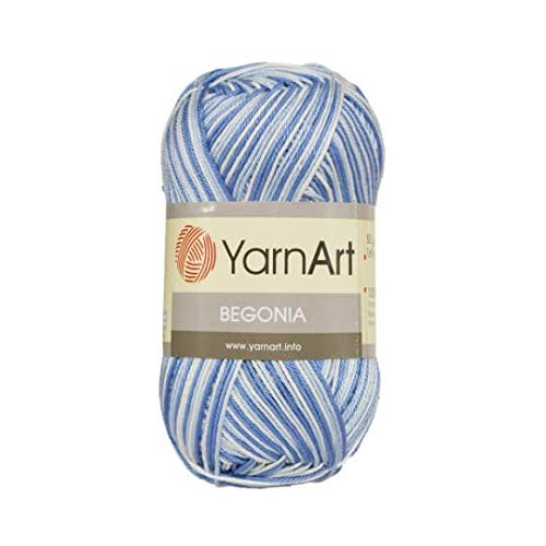 5 Skein (Pack) Total 8.8 Oz. Yarnart Begonia, 100% Mercerized Cotton, Each 1.76 Oz (50g) / 185 Yrds (169m), Fine Sport 2, Variegated Light Blue - 5355