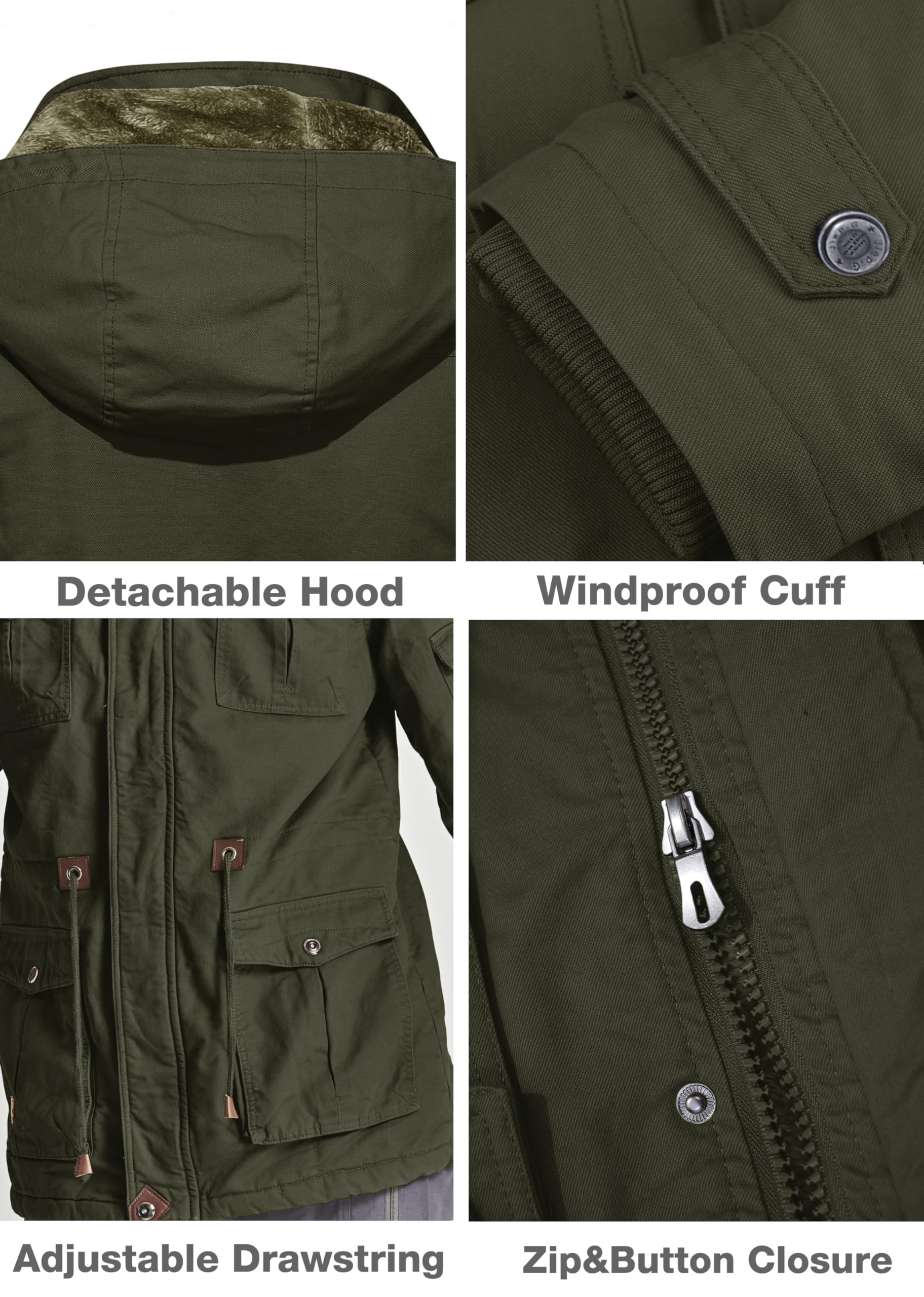 MAGCOMSEN Winter Coats for Mens Military Parka Jacket Fleece Lined Winter Cargo Jackets Army Green L