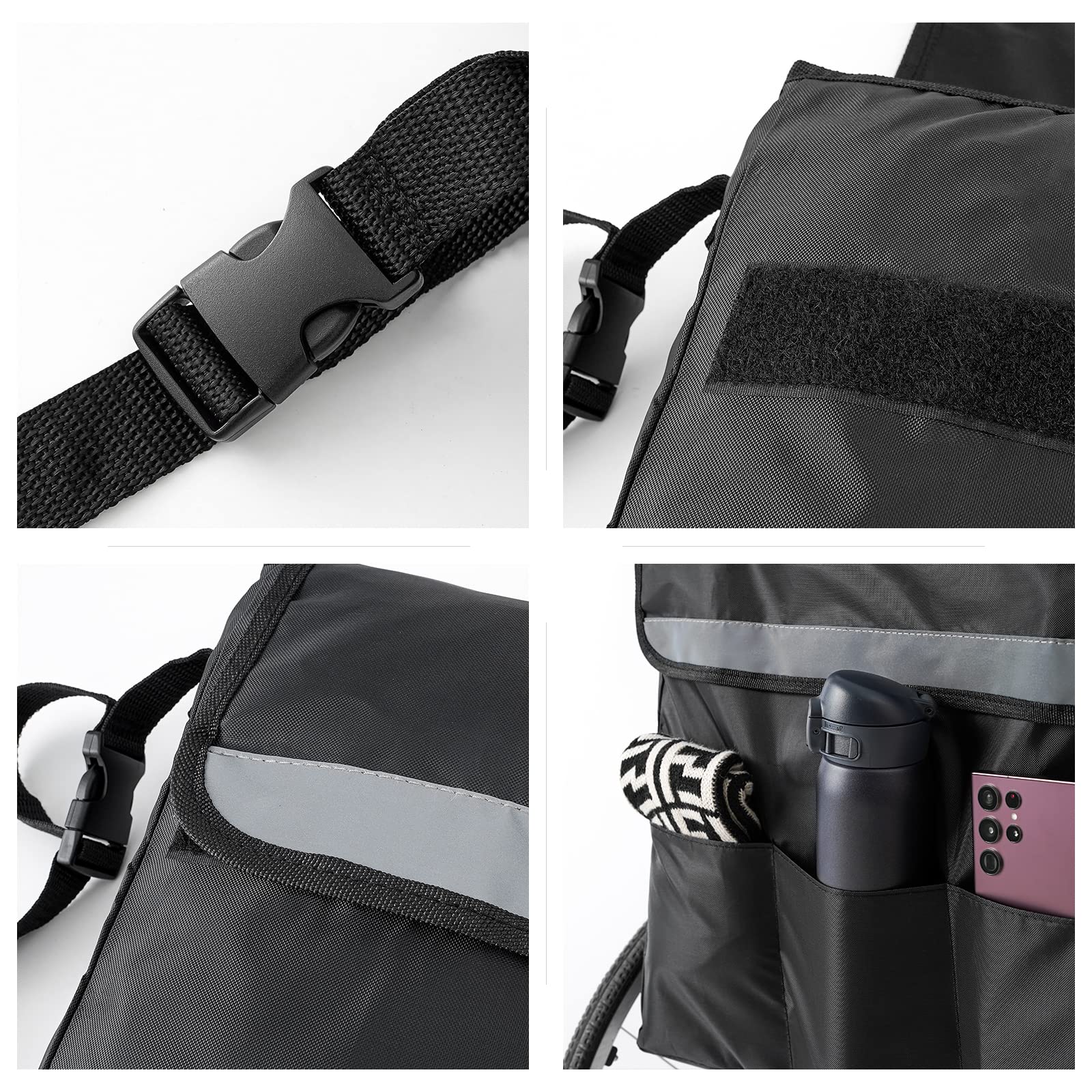 Wheelchair Bag Wheelchair Storage Tote Accessory for Carrying Loose Items and Accessories - Travel Messenger Backpack - Accessible Pouch and Pockets