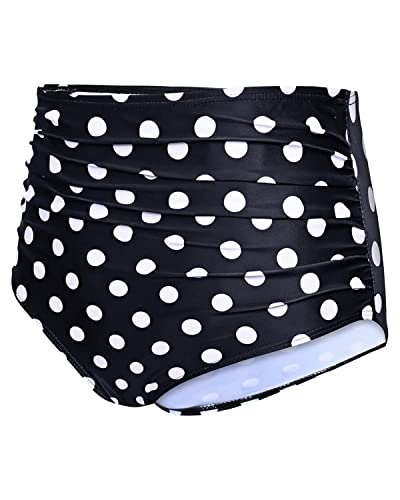 Tempt Me Women Retro High Waist Bikini Bottom Polka Dot Ruched Swim Brief Bottom L