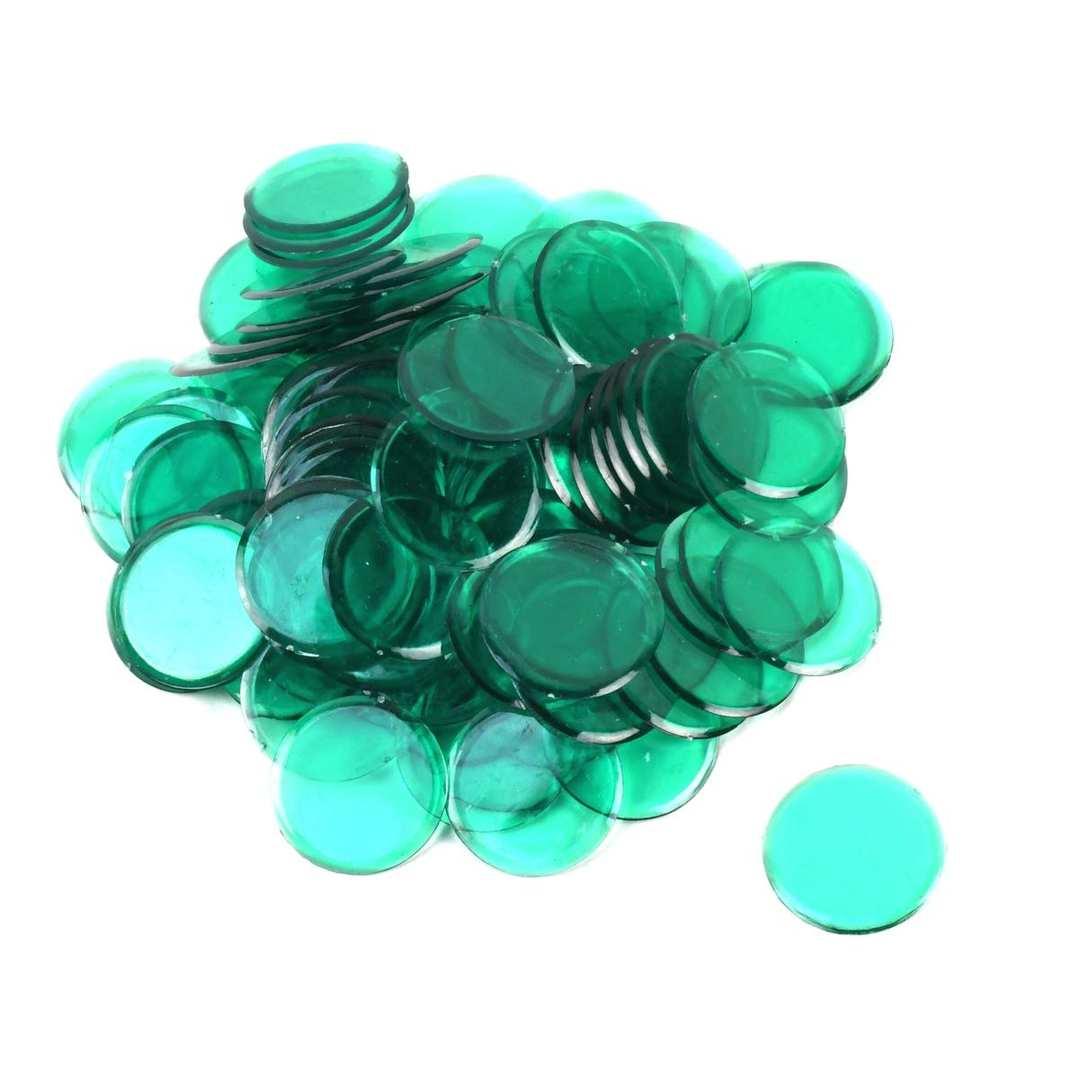 TG,LLC Treasure Gurus 100 Clear Green 7/8" Plastic Bingo Chip Transparent Game Card Marker