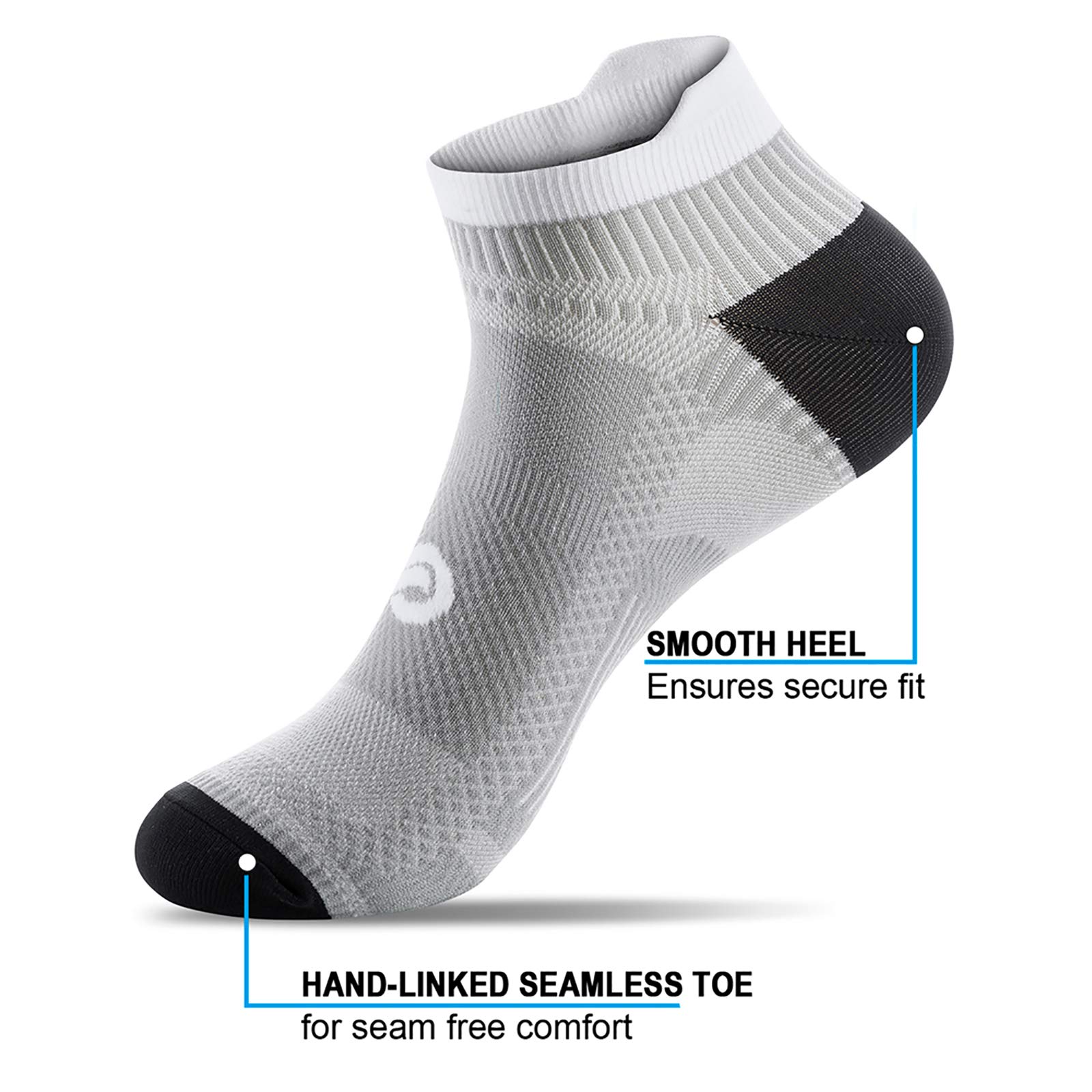 Low Cut Compression Socks for Men and Women (6 Pairs), No Show Ankle Running Socks with Arch Support for Plantar Fasciitis, Cyling, Athletic, Flight, Travel, Nurses. Gray L/XL