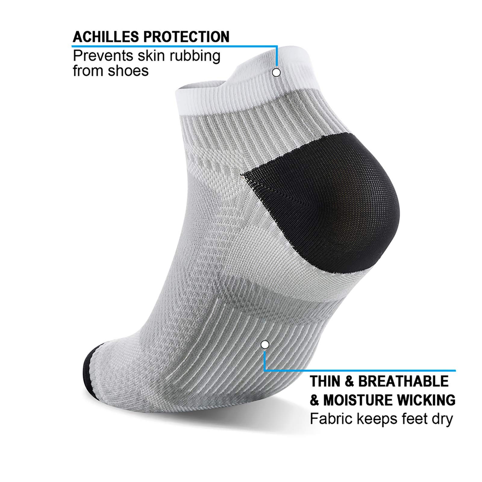 Low Cut Compression Socks for Men and Women (6 Pairs), No Show Ankle Running Socks with Arch Support for Plantar Fasciitis, Cyling, Athletic, Flight, Travel, Nurses. Gray L/XL