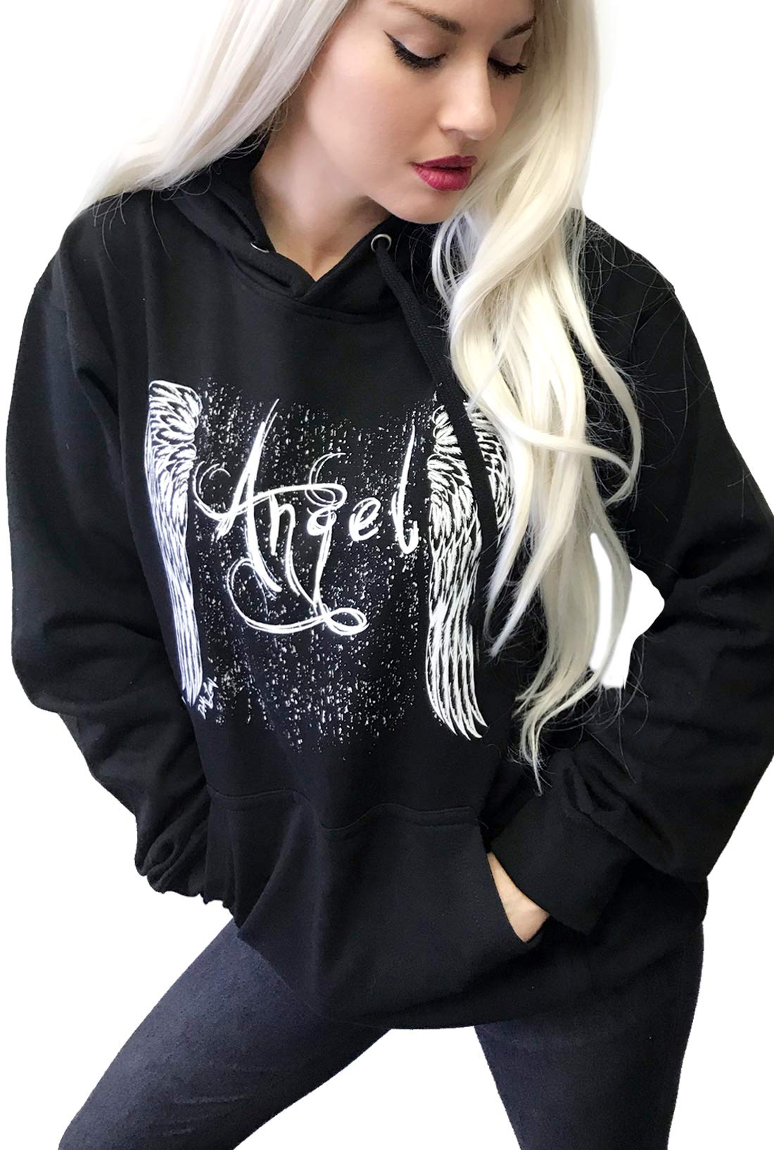 Demi Loon Sexy Angel Wings Tattoo Roses Hoodie Graphic Sexy Women's Pullover Motorcycle hooded Sweatshirt