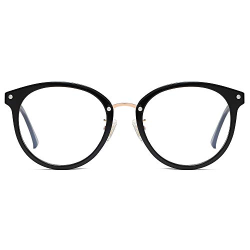SOJOS Retro Round TR90 Blue Light Reading Glasses Womens Mens Readers Computer Glasses Eyewear Frame SJ9001, Black Frame 0.00 x
