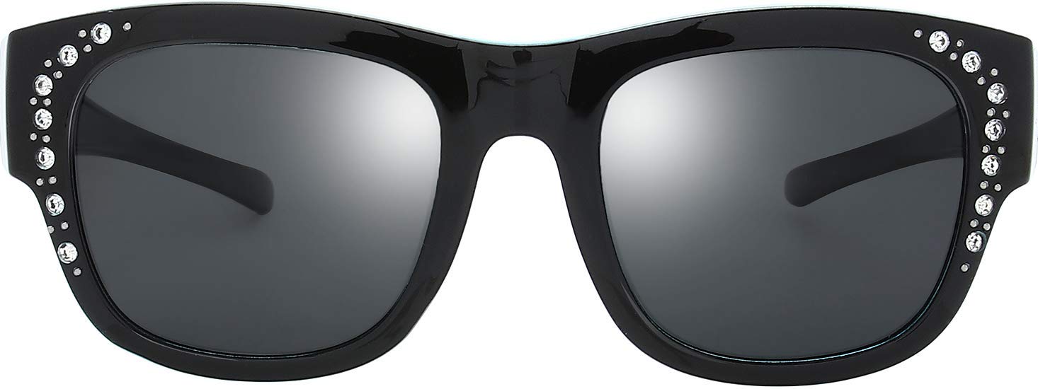 The Fresh High Definition Polarized Wrap Around Shield Oversized Sunglasses for Large Glasses - Gift Box Package (F5607RP02-Crystal blue/Black Paint for Large Glasses, Grey)