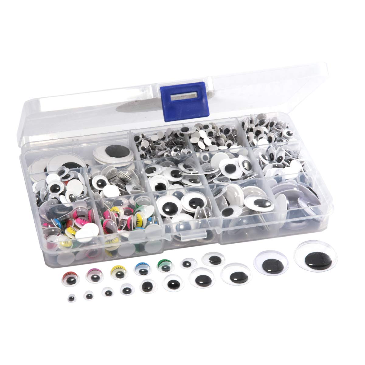 BEADNOVA Googly Eyes Self Adhesive Wiggle Eyes for Crafting Sticky Googley for DIY Craft Scrapbooking (1100pcs, Multi Colors and Assorted Sizes)