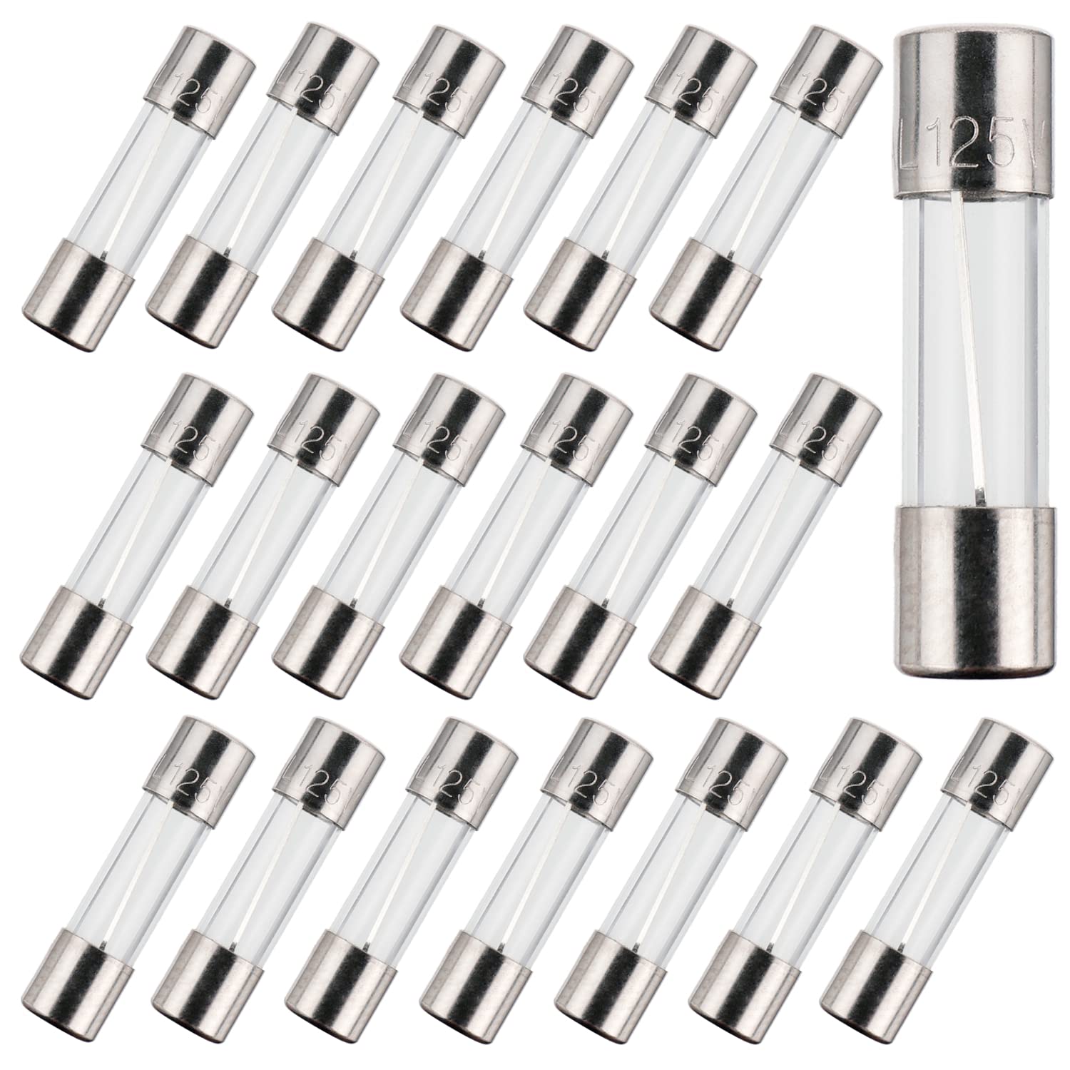 BOJACK F5AL125V 5x20 mm 5 A 125 V fuses 0.2x0.78 Inch 5 amp 125 Volt Fast-Blow Glass Fuses (Pack of 20)