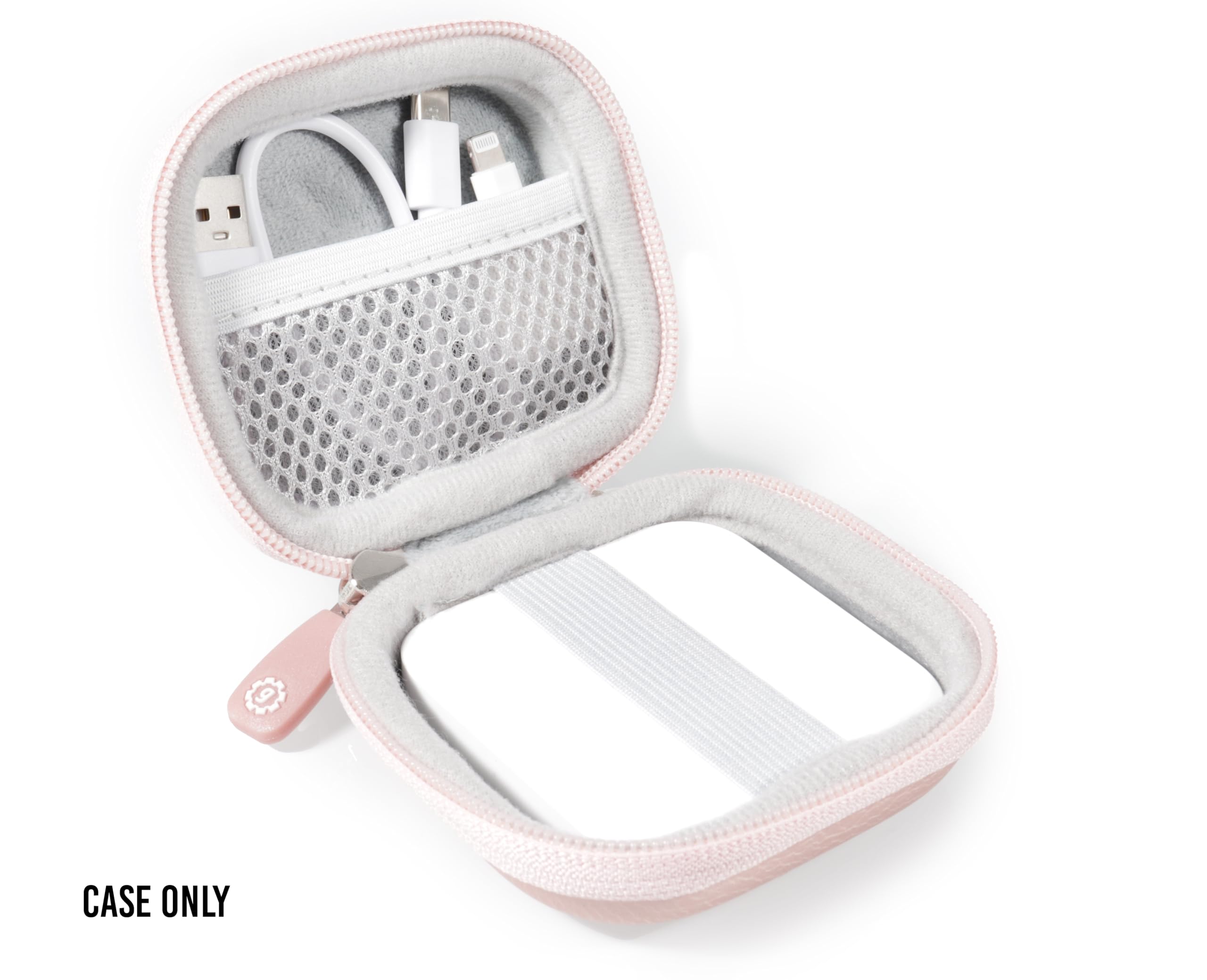 WGear Credit Card Reader Case for Square Contactless and Chip Reader, USB Cables and Small Accessories, Mesh Pocket, Secure Elastic Strap, Easy to go Carabiner (Rose Gold)