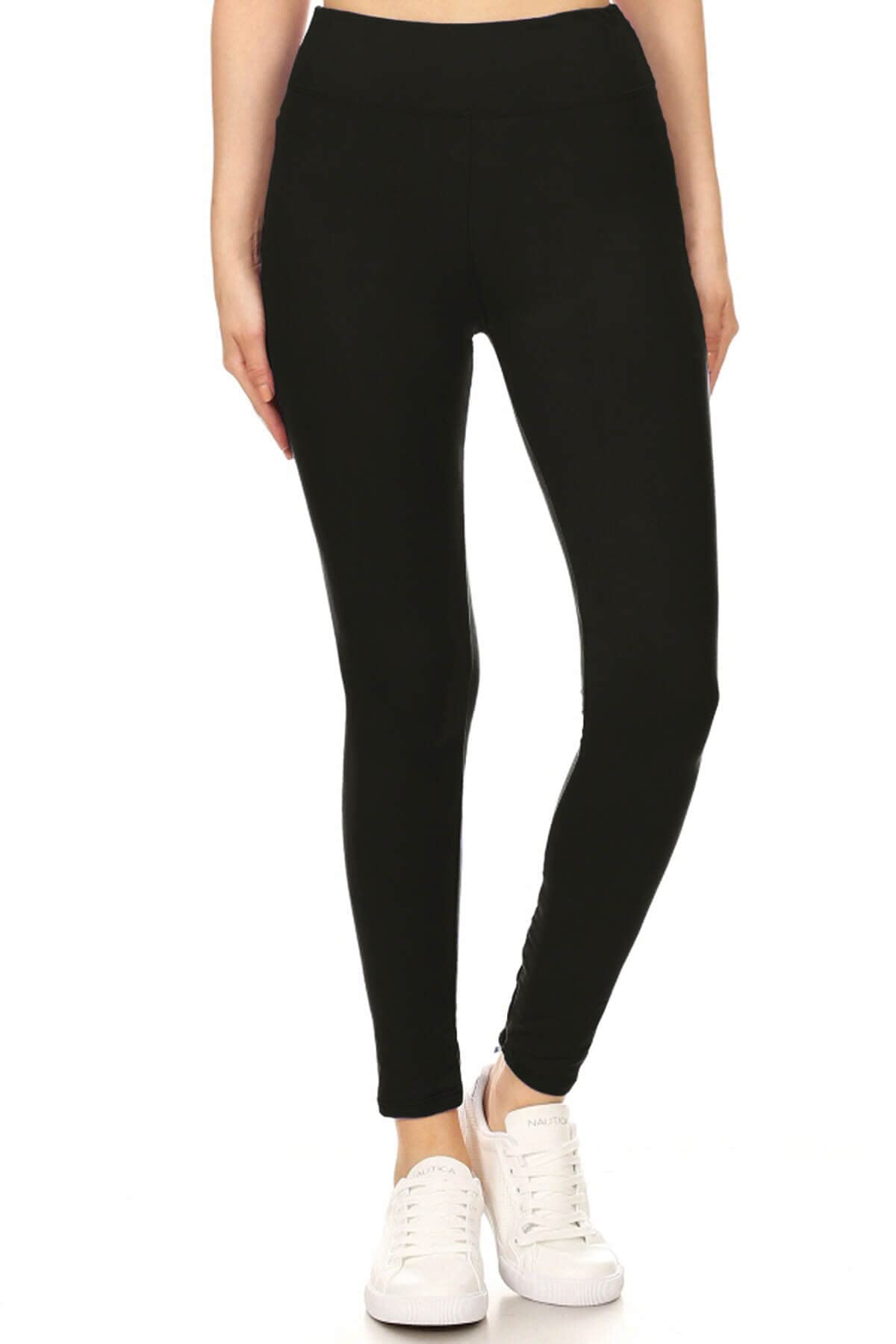 Leggings Depot Women's 3" Waistband Yoga High Waisted Solid Leggings Pants (Full Length, Black, Medium)