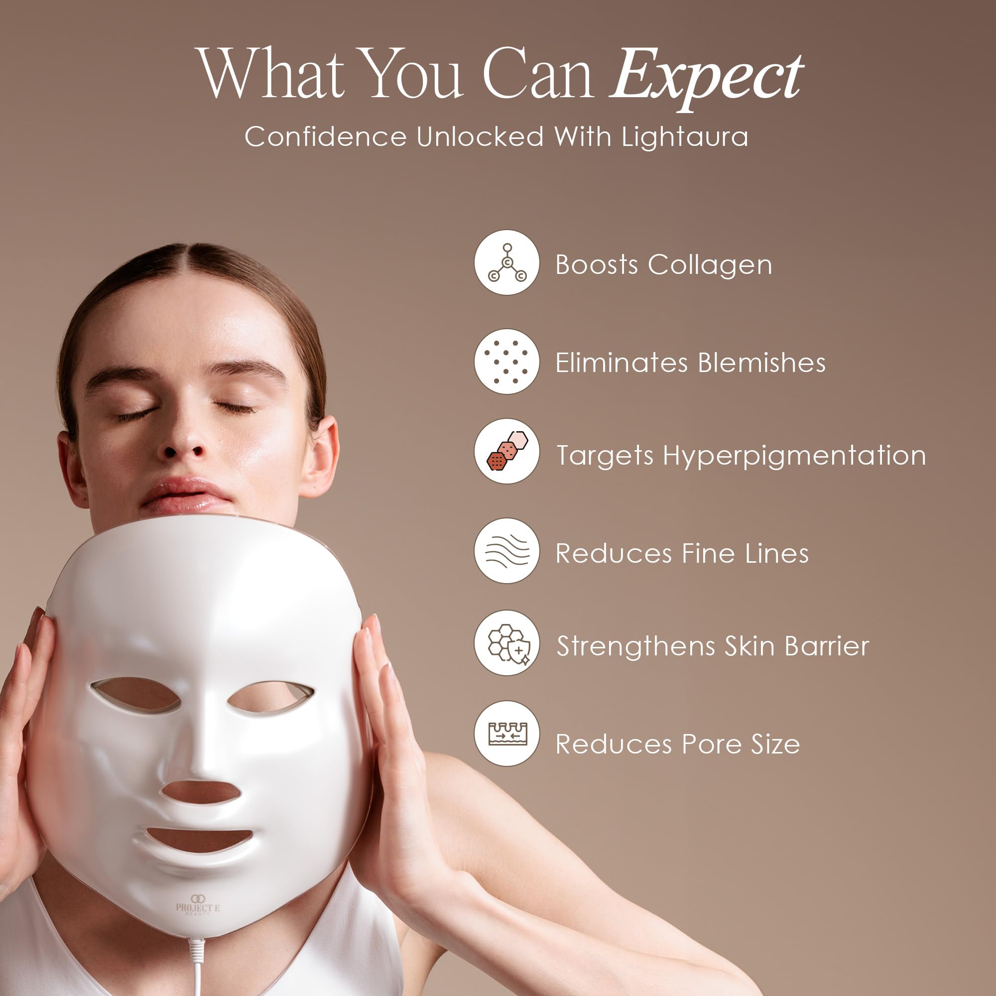 Project E Beauty LightAura LED Face Mask 7 Colors Light Therapy | Anti-Aging Facial Skincare Routine | Skin Tightening | Calm Inflammation | Reduce Wrinkle | Brightens Skin | Collagen Boost