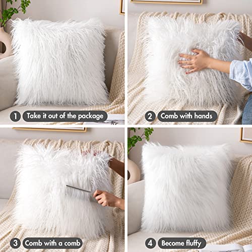 MIULEE Pack of 2 Decorative Faux Fur Throw Pillow Covers New Luxury Series Style Fluffy Pillow Case Cushion Cover for Sofa Bedroom Car 16 x 16 Inch White