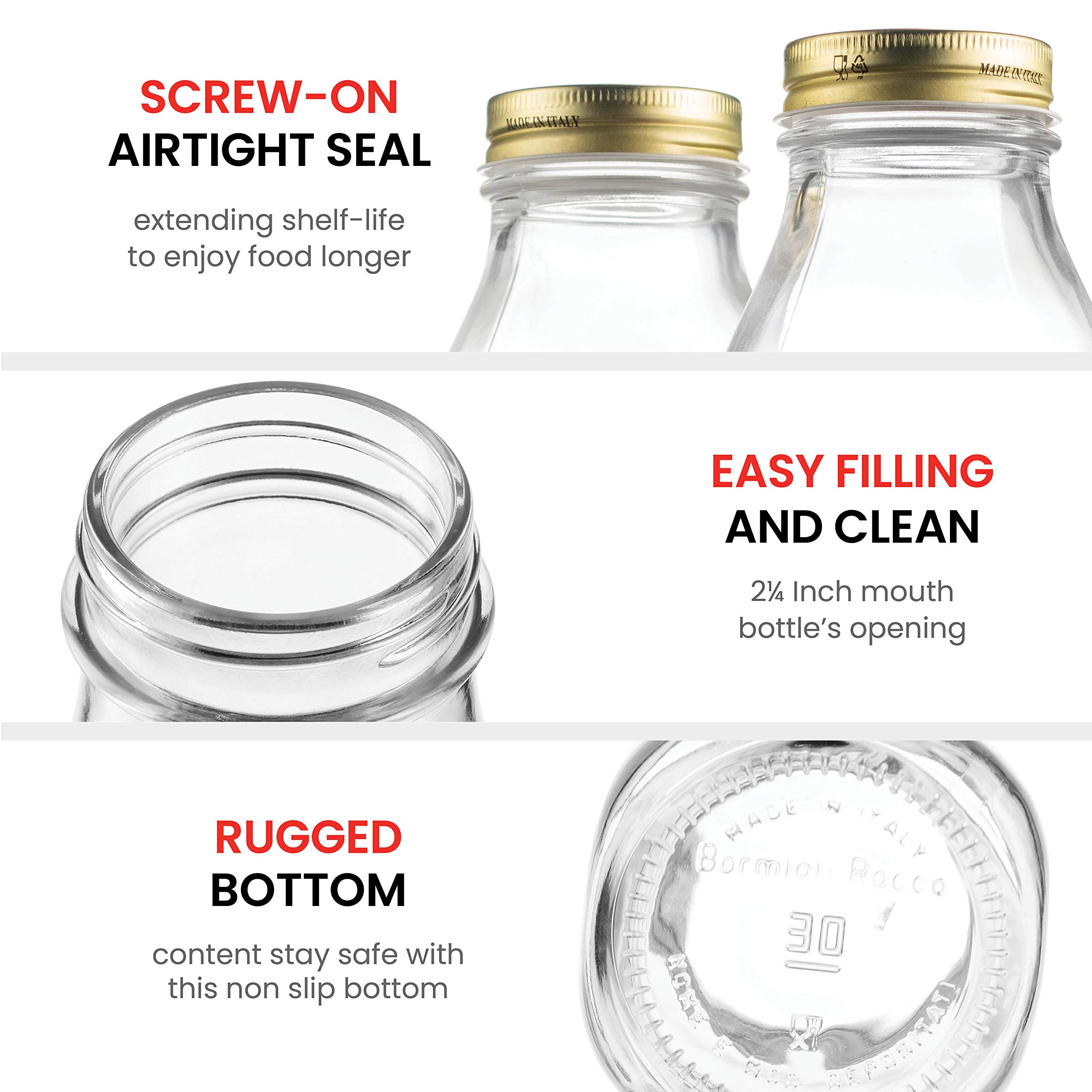Bormioli Rocco Quattro Stagioni Glass Milk Bottle 33.75, 4 Pack, Clear