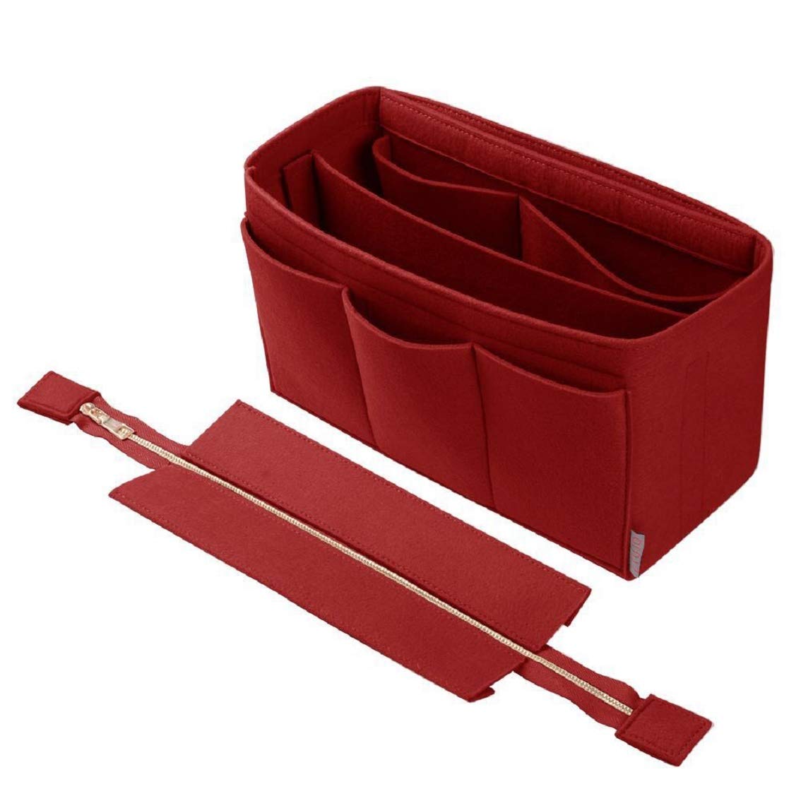 Purse Organizer Insert,Felt Bag Organizer with NEW Detachable Zipper cover, fits, St Lious, Tote and handbag shaper (Medium, Red)