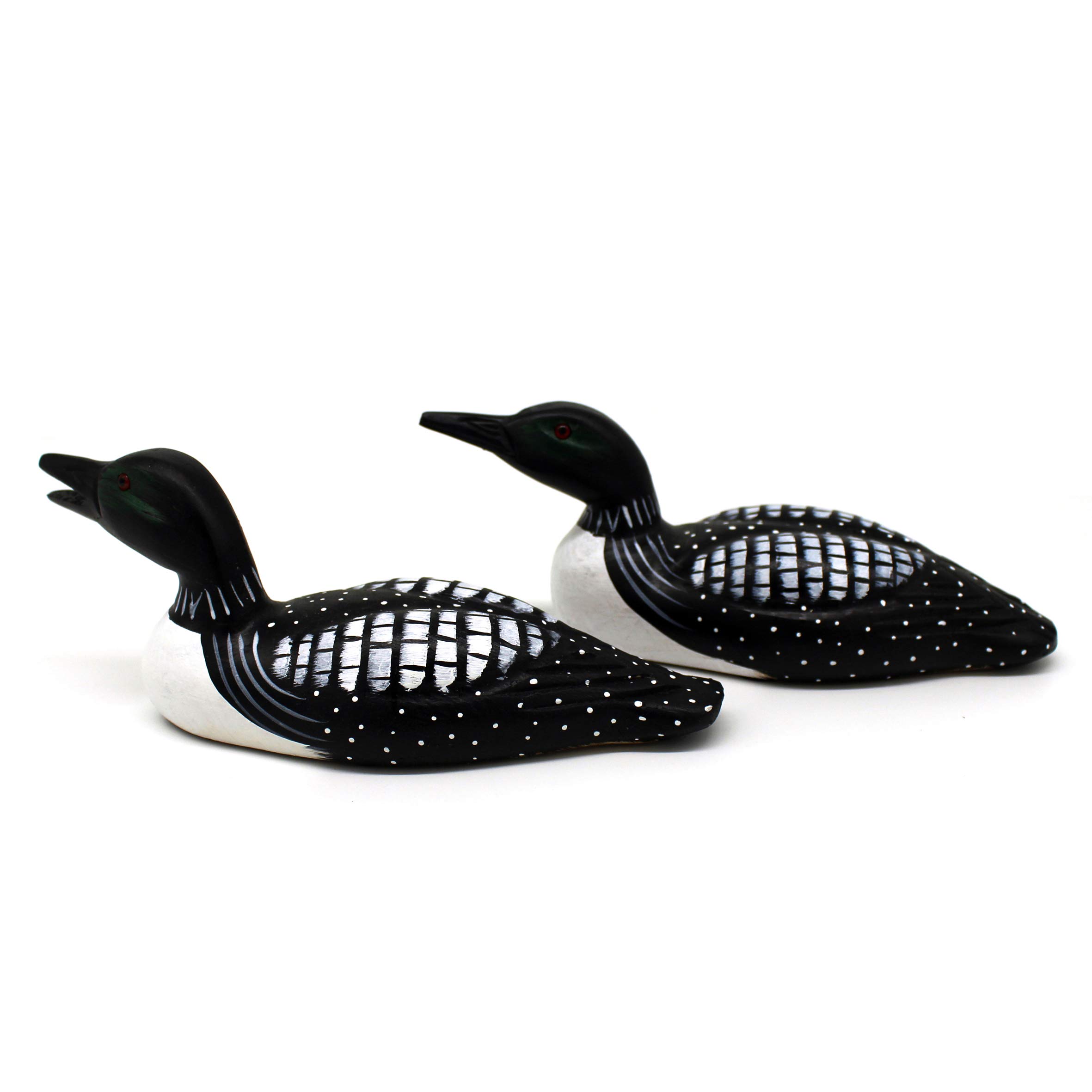 CVHOMEDECO. Primitives Hand Engraving and Painted Wood Loons Rustic Figurine Decorative Accent, Set of 2