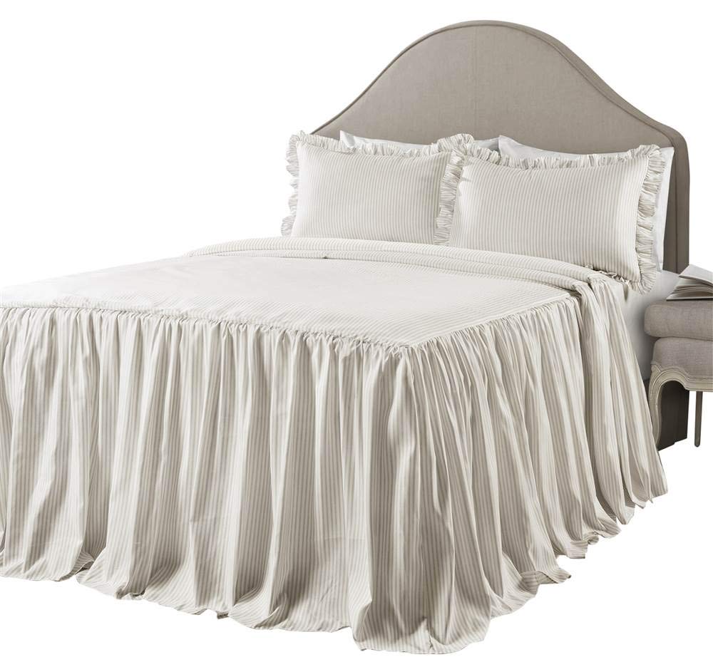 Lush Decor Lush Décor Ticking Stripe Bedspread Wheat Vintage Chic Farmhouse Style Lightweight 3 Piece Set Full,