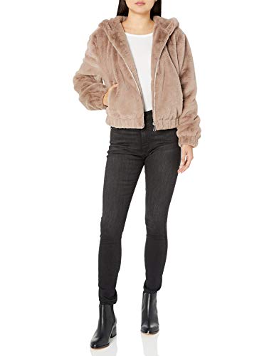 The Drop Women's Sloane Faux Fur Zip Front Hooded Bomber Jacket Outerwear, -Sand, S