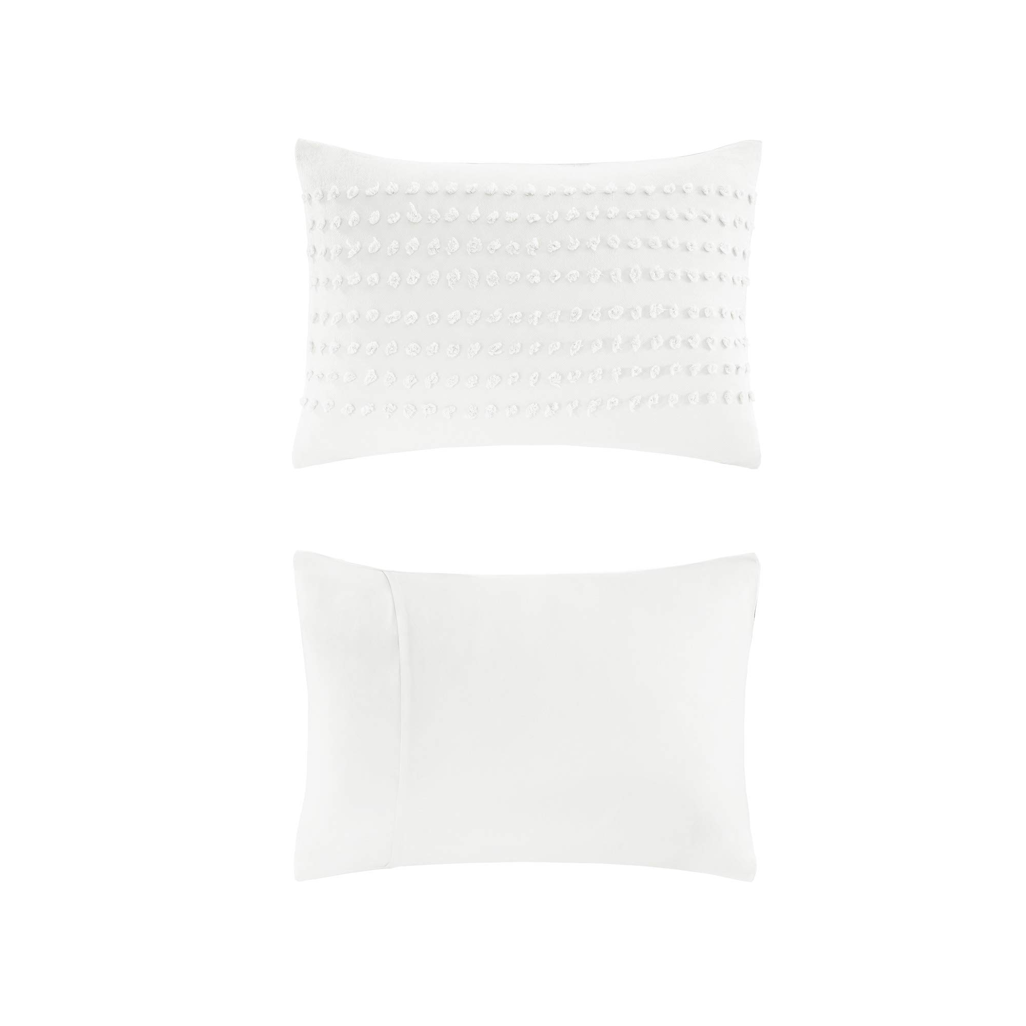 Comfort Spaces Cotton Comforter Set Jacquard Pom-Pom Tufts Design, Down Alternative, All Season Modern Bedding, Matching Shams, Full/Queen, Phillips, Ivory