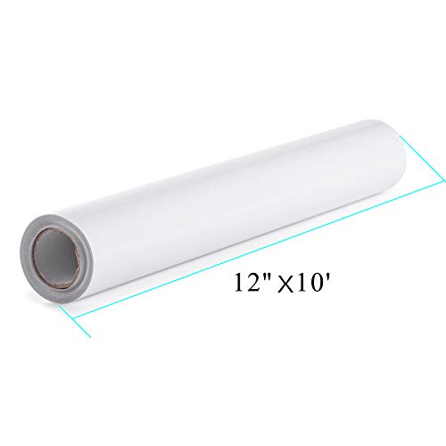 PU HTV 12" x 10' Heat Transfer Vinyl Rolls, Iron on Heat Press Easy to Cut & Weed for DIY Design T-Shirt(White)