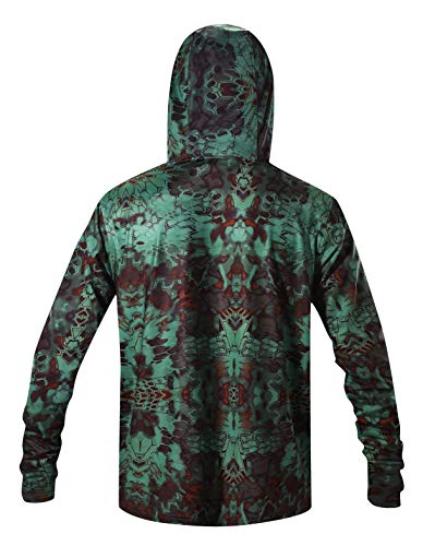 Performance Fishing Hoodie with Face Mask Hooded Sunblock Shirt Sun Shield Long Sleeve Shirt, Mandrake, 2X-Large