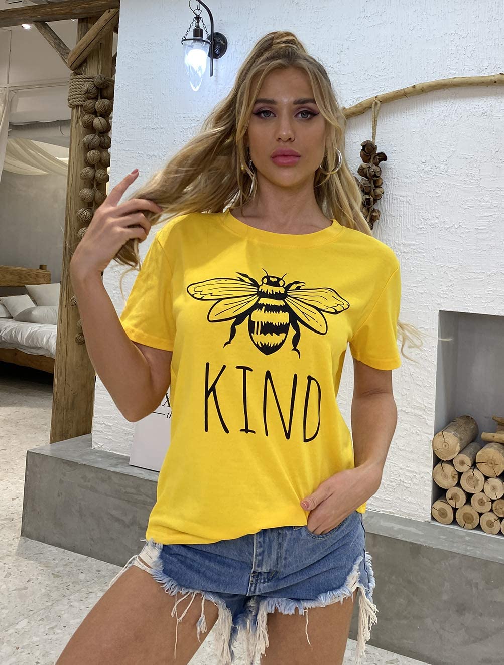 Be Kind Tshirt Women Cute Bee Graphic Shirt Funny Inspirational Teacher Short Sleeve Tees Tops Yellow Large