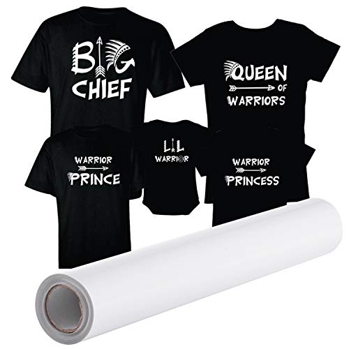 PU HTV 12" x 10' Heat Transfer Vinyl Rolls, Iron on Heat Press Easy to Cut & Weed for DIY Design T-Shirt(White)