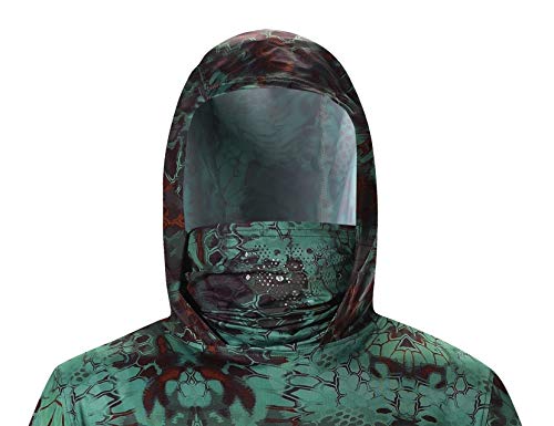 Performance Fishing Hoodie with Face Mask Hooded Sunblock Shirt Sun Shield Long Sleeve Shirt, Mandrake, 2X-Large