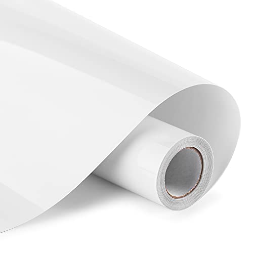 PU HTV 12" x 10' Heat Transfer Vinyl Rolls, Iron on Heat Press Easy to Cut & Weed for DIY Design T-Shirt(White)