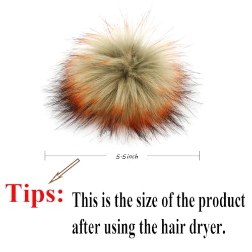 Fluffy Faux Raccoon Fur Pompoms - 12pcs Handmade Hairy Ball Fits for Knitted Hats Scarves Shawls Key Chain Accessories 5.5 inches (camel)