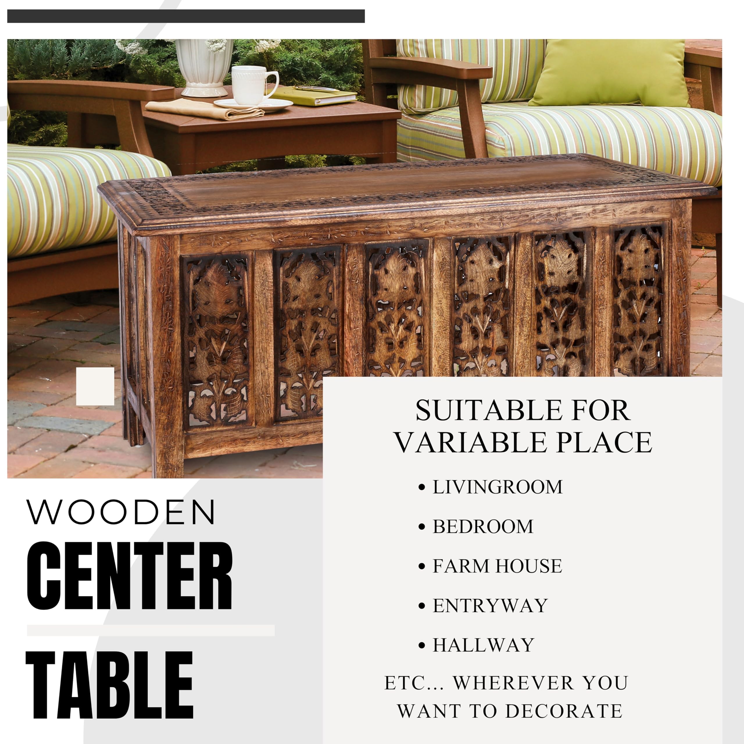 Rectangular Wooden Coffee Table, Modern Wooden Coffee Table, Center Tables, Entryway Table, Living Room Table for Magazines, Books, and Plants - 36x18 Inch Burnt