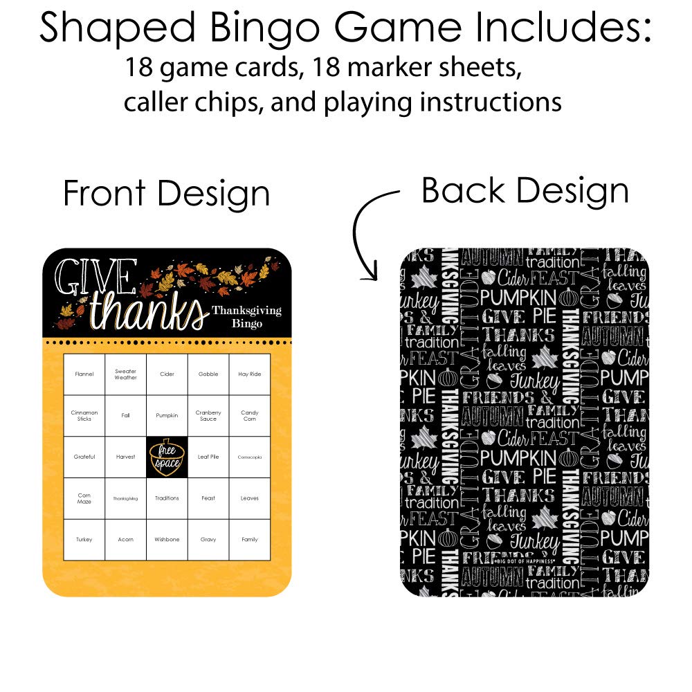 Big Dot of Happiness Give Thanks - Bingo Cards and Markers - Thanksgiving Party Bingo Game - Set of 18