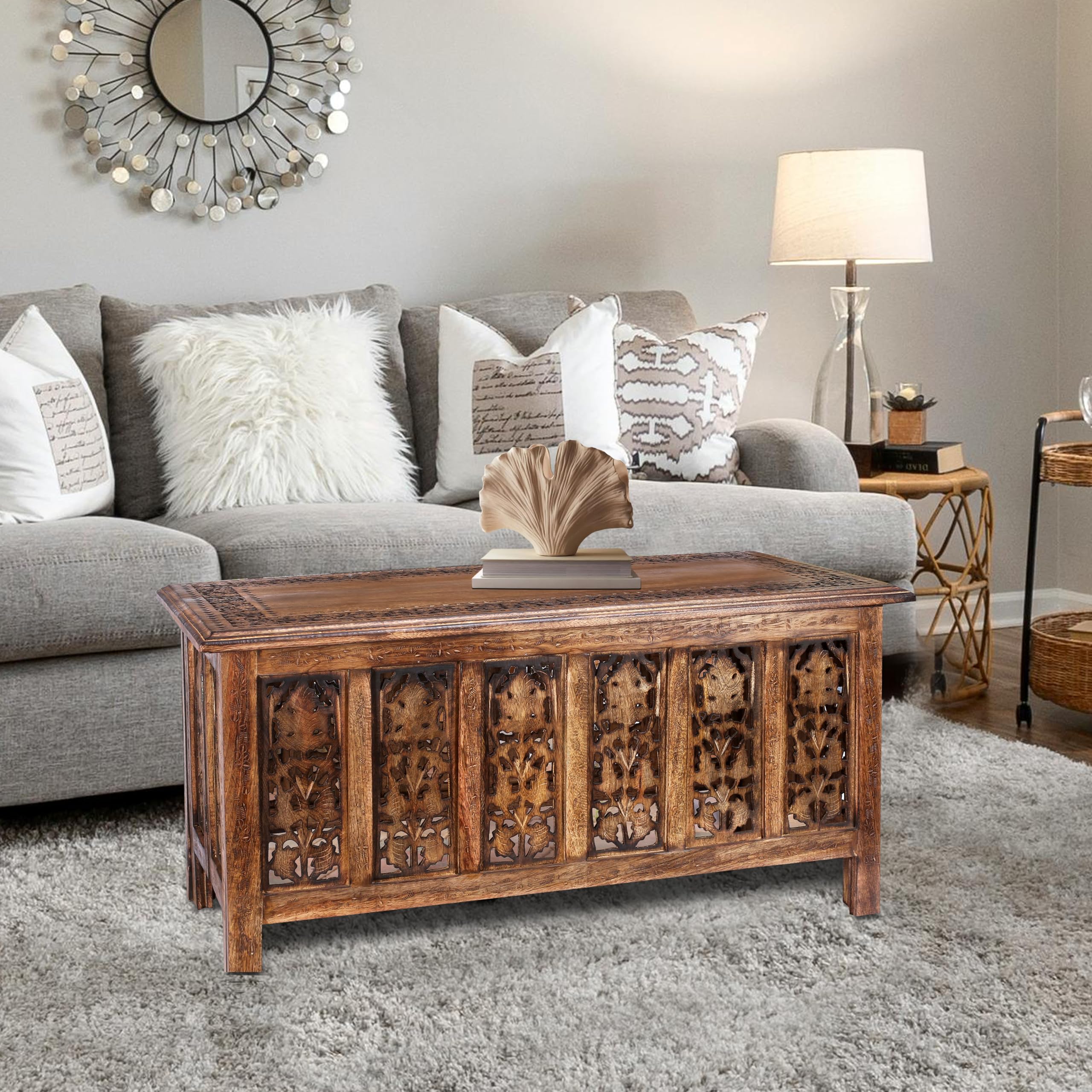 Rectangular Wooden Coffee Table, Modern Wooden Coffee Table, Center Tables, Entryway Table, Living Room Table for Magazines, Books, and Plants - 36x18 Inch Burnt