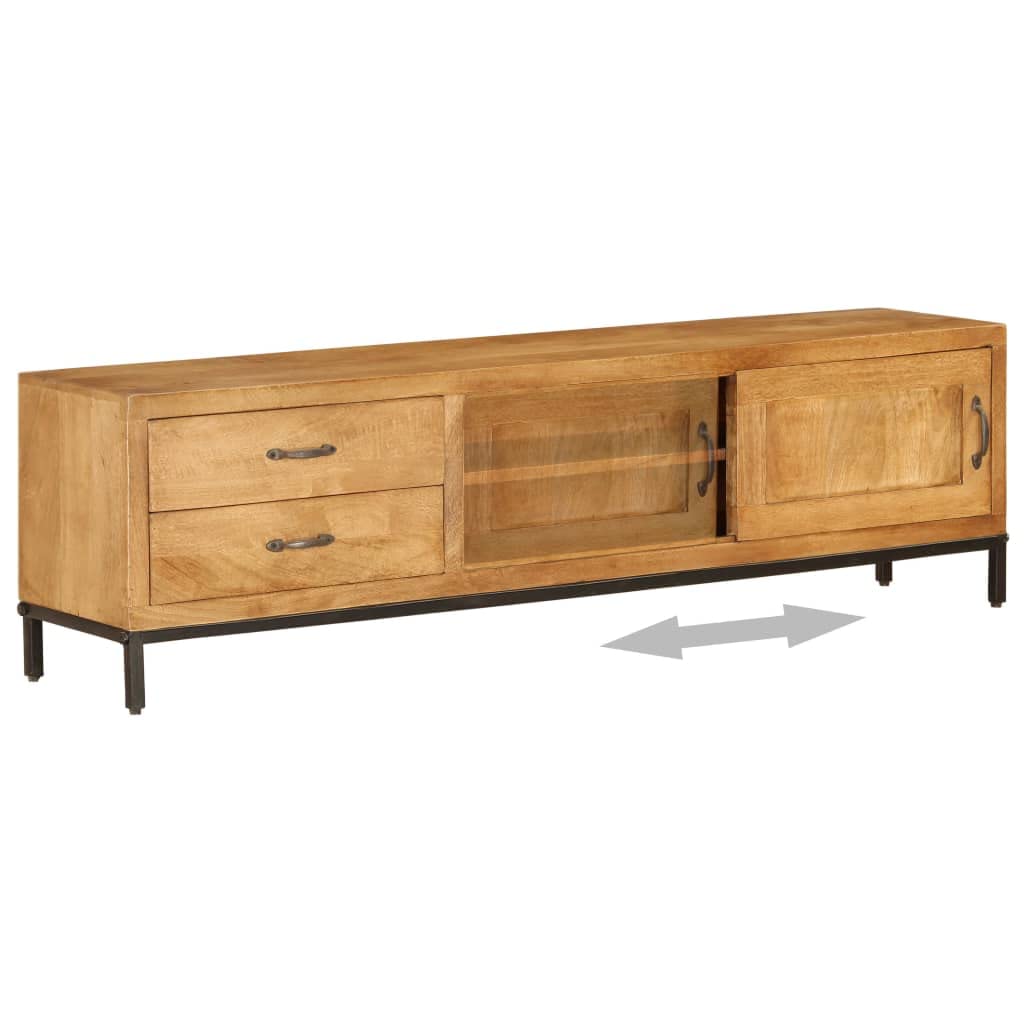 vidaXL Retro TV Stand with Storage - Solid Mango Wood TV Cabinet with Steel Legs - Sideboard with Shelves and Drawers - 55.1"x11.8"x15.7" - Brown