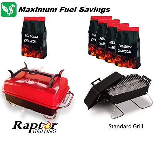 Raptor Grilling - Optimized Portable Charcoal Grill Smoker - Barbecue for Camping, Tailgating & Travel – Go Anywhere With This Tabletop Outdoor BBQ Cooker and Char-Grill, Broil, Smoke or Hibachi-BLACK