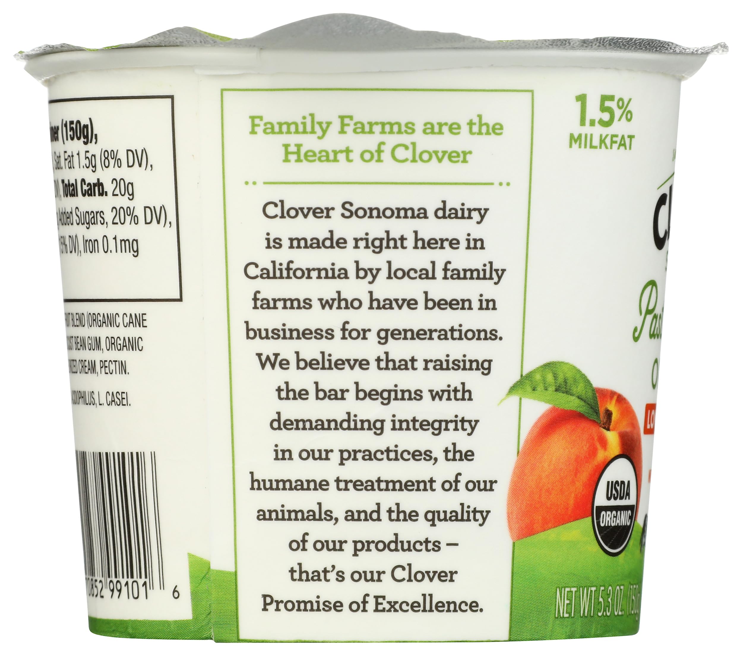 CLOVER SONOMA Organic Yogurt, Lowfat Peach, 6 Oz