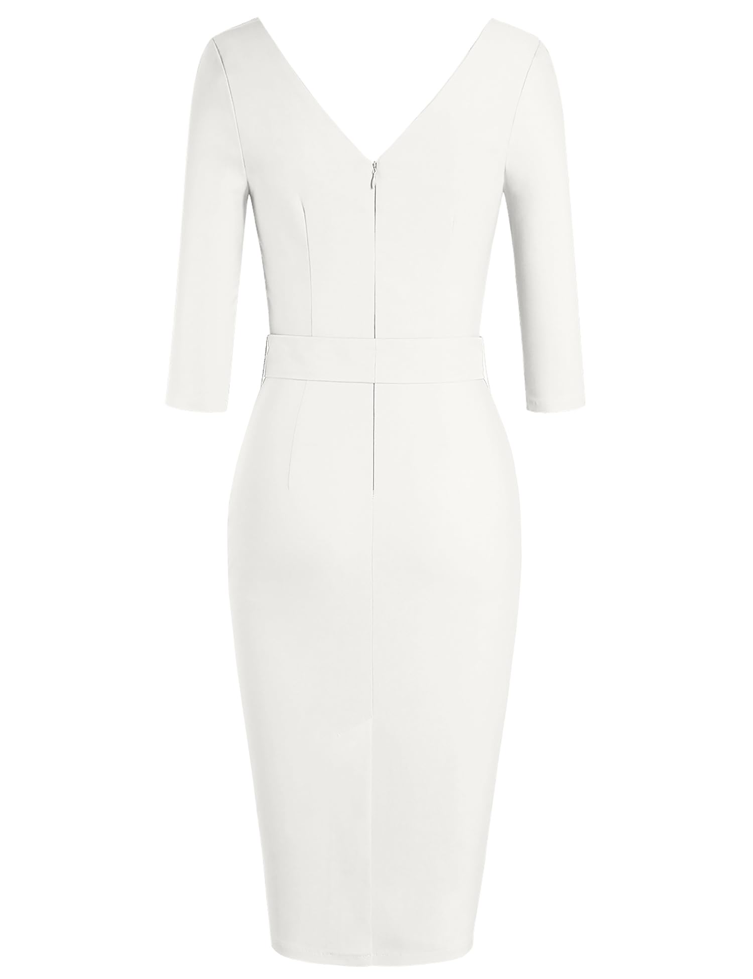 MUXXN Lady Bowknot Tie Pleated Waist Wedding White Tea Length Dress with Sleeves (Off White XL)